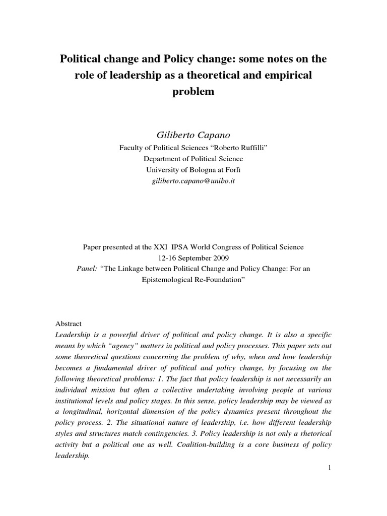 Political Change and Policy Change Some Notes On T | PDF | Leadership ...