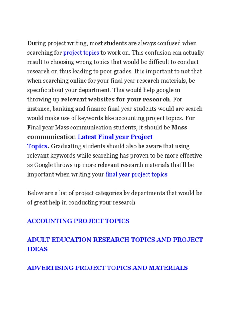 Final Year Project Topics and Research Materials in Nigeria | PDF ...