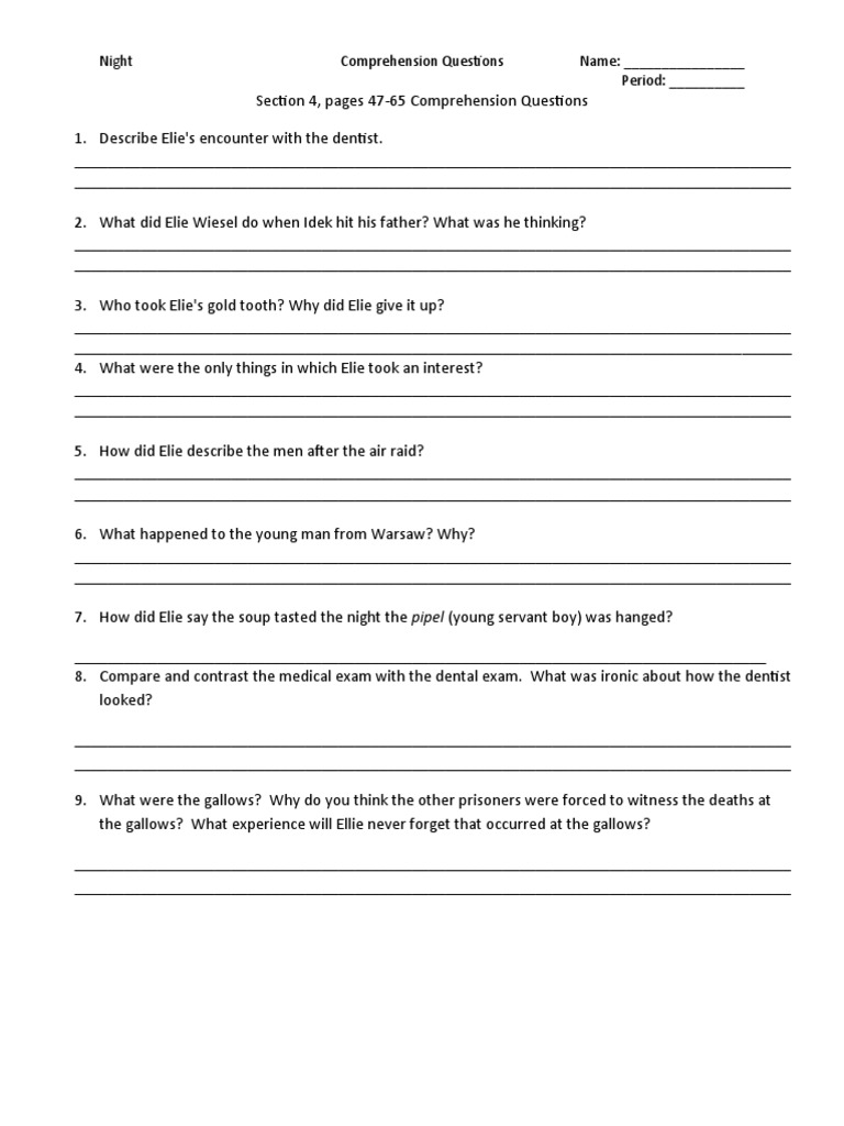 Night Comprehension Questions: Sections 4-6 | PDF | Dentist
