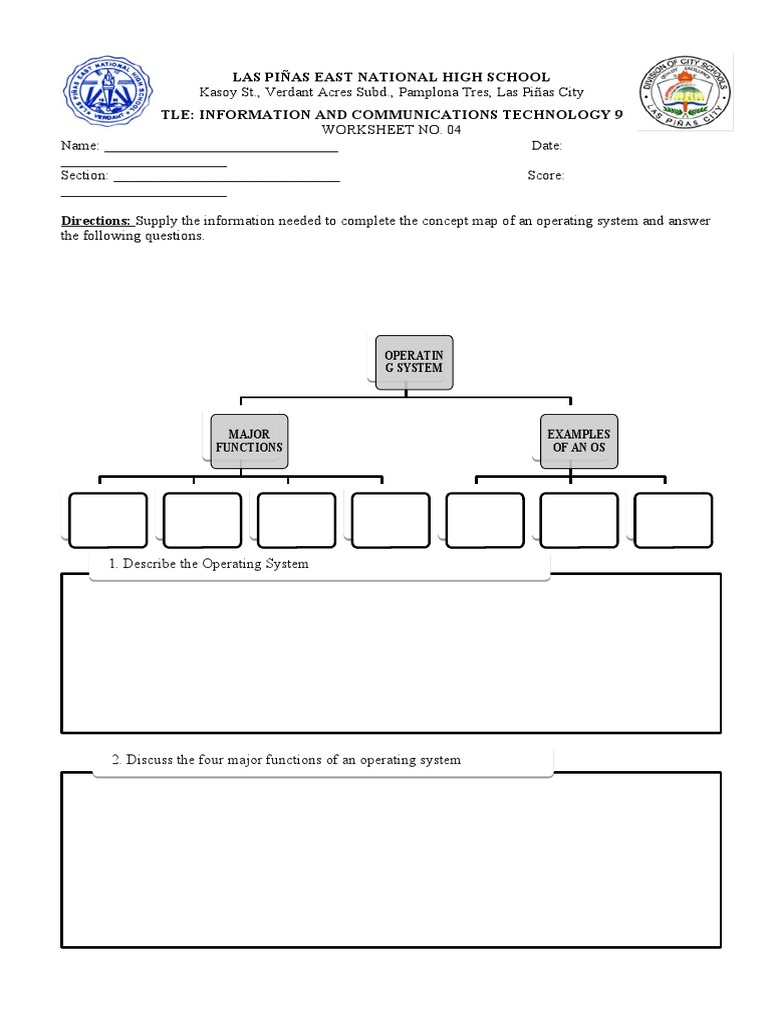 ICT 9 OS Functions Worksheet | PDF | Business | Technology & Engineering