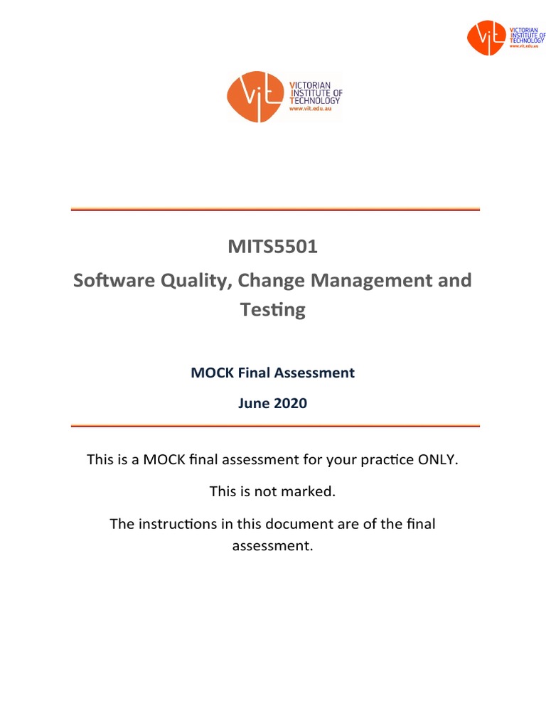 MITS5501 MOCK Final Assessment S12020 v1.0 | PDF | Reliability Engineering | Software Engineering