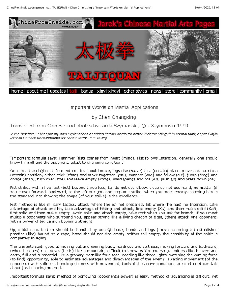 Important Words On Martial Applications by Chen Changxing | PDF ...