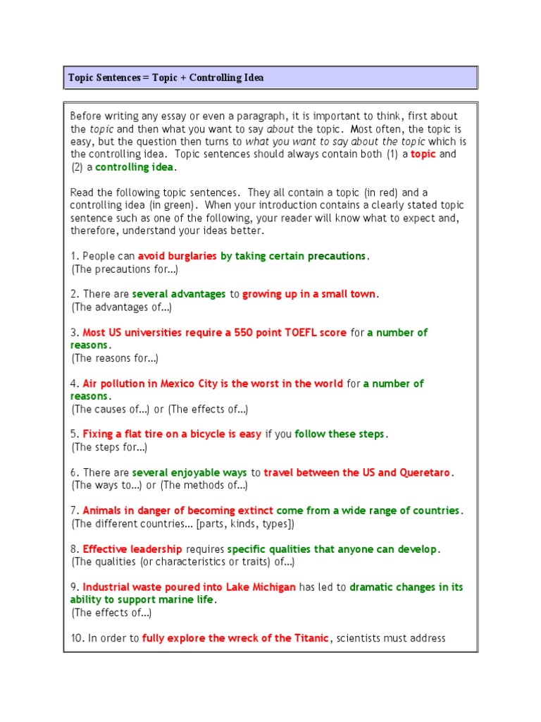 Topic Sentences Quiz | PDF | Water | Nature