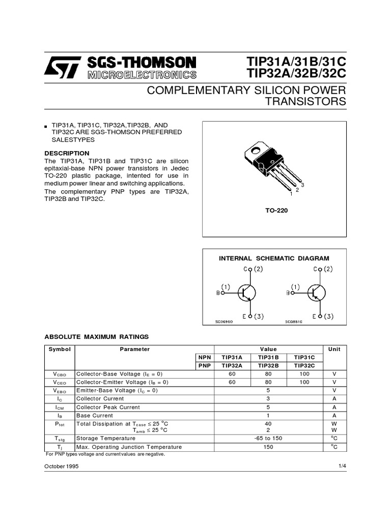 TIP31A/31B/31C TIP32A/32B/32C: Complementary Silicon Power Transistors ...