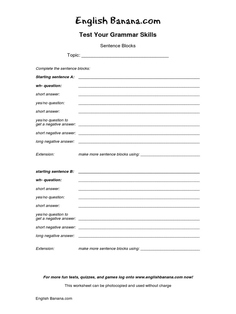 Test Your Grammar Skills: Sentence Blocks Topic | PDF