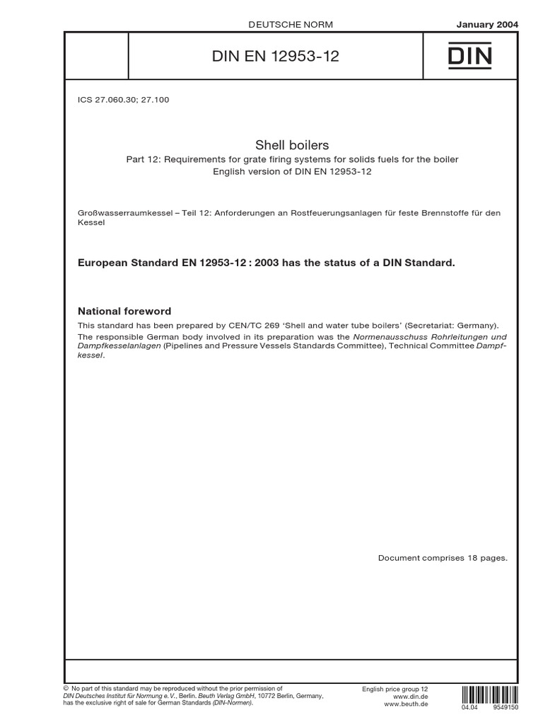 DIN EN 12953-12: Shell Boilers | PDF | Europe Travel | Economy Of Europe