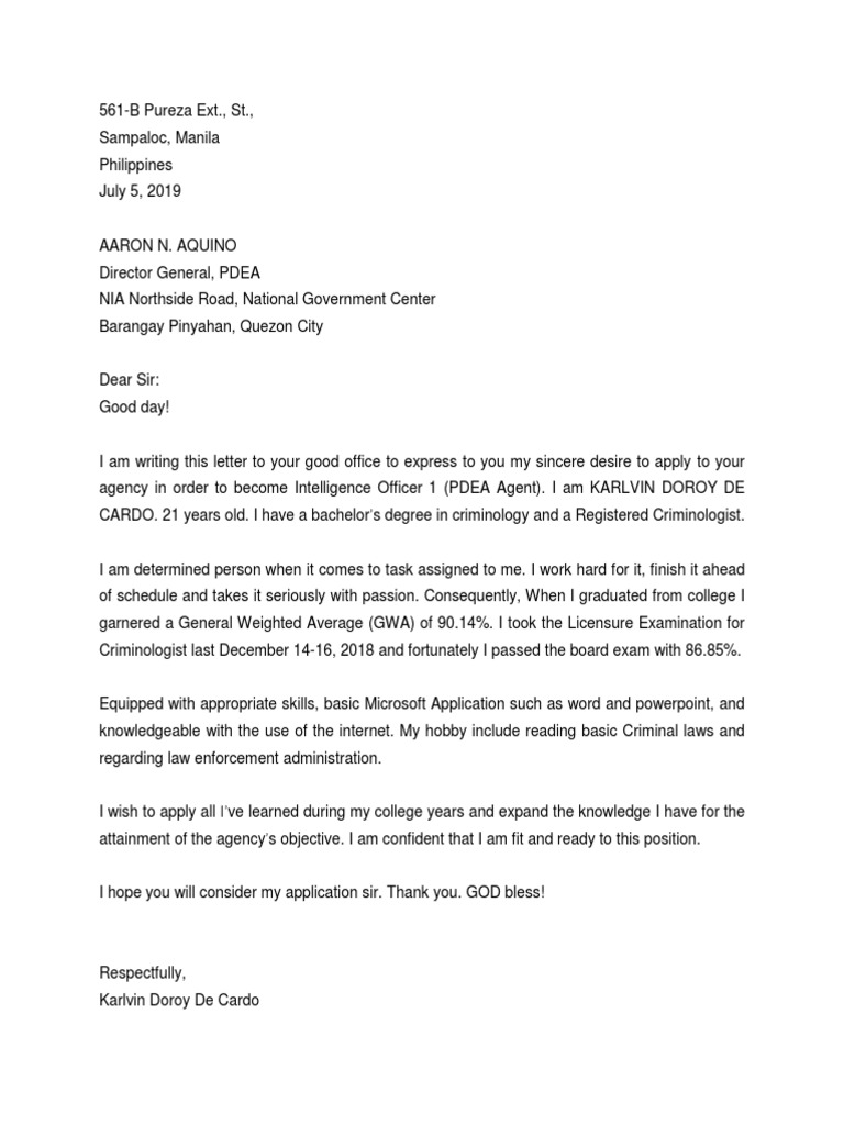 PDEA Application Letter | PDF