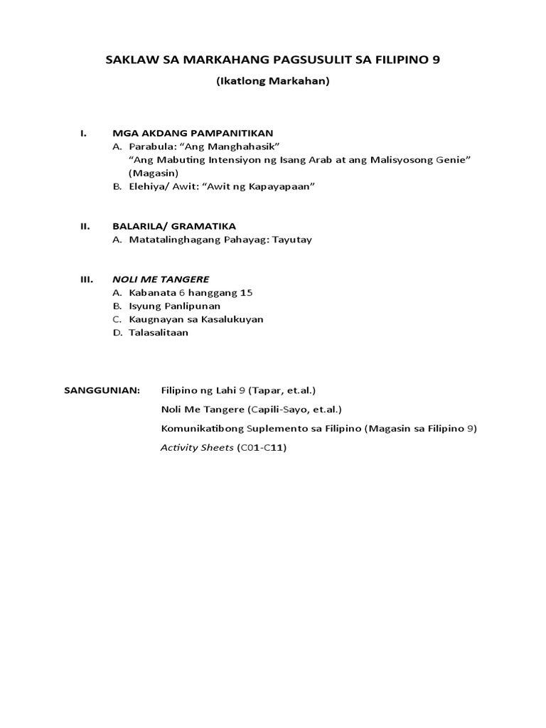 Pointers Sa Filipino 9 | PDF