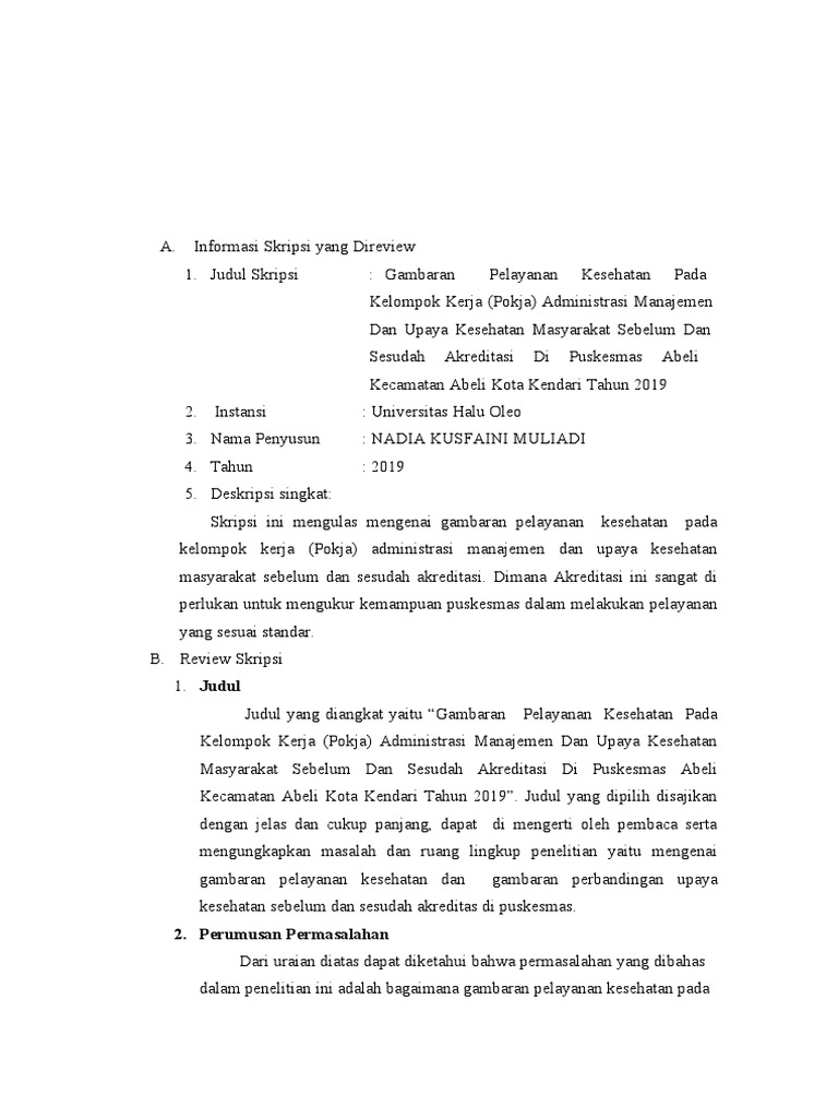 Review Skripsi Pelayanan Kesehatan Puskesmas | PDF