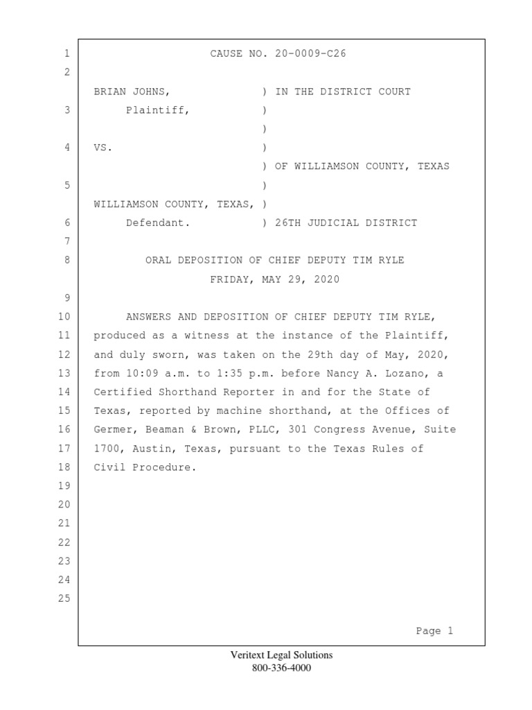 Chief Deputy Tim Ryle Deposition Transcript | PDF | Sheriffs In The ...