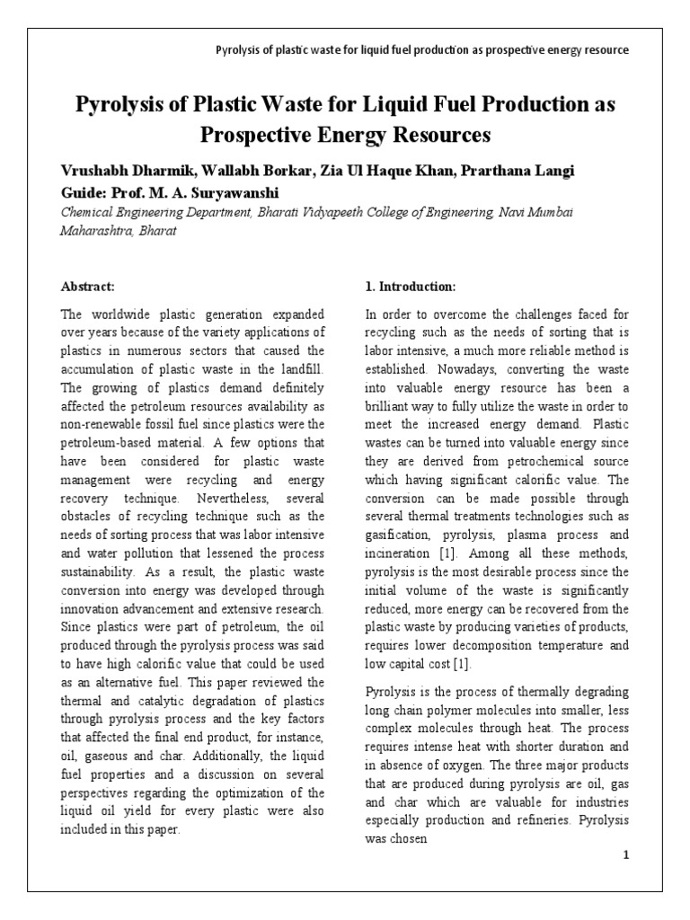Pyrolysis of Plastic Waste For Liquid Fuel Production As Prospective ...