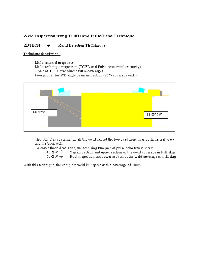 PE 45 ° SW: Weld Inspection Using TOFD and Pulse/Echo Technique | PDF | Scientific Techniques ...