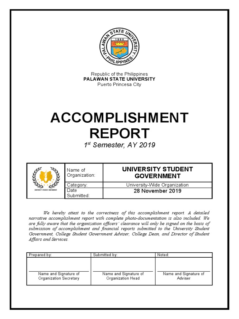 Accomplishment: 1 Semester, AY 2019 | PDF