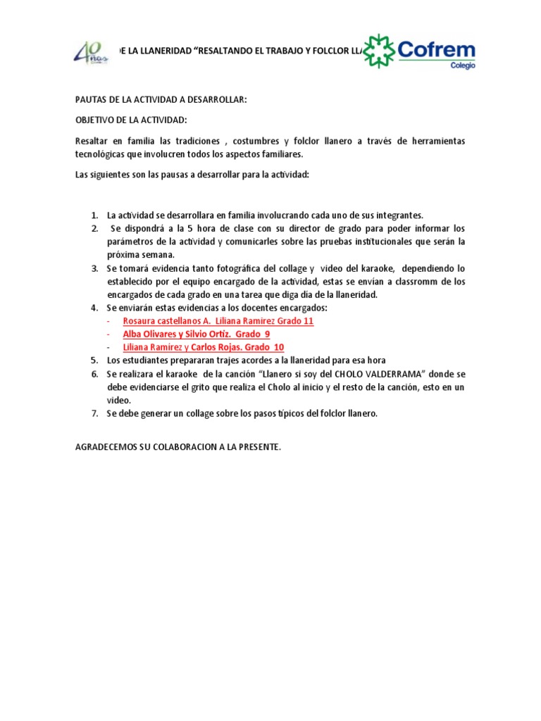 Actividad de LLANERIDAD | PDF