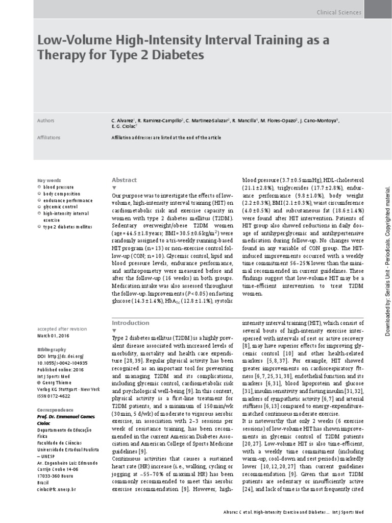 Low-Volume High-Intensity Interval Training As A Therapy For Type 2 ...