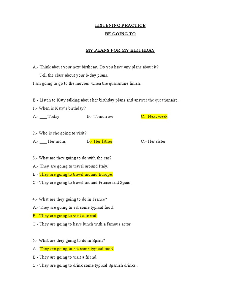 LISTENING PRACTICE - B-Day Plans | PDF | Foreign Language Studies | Art
