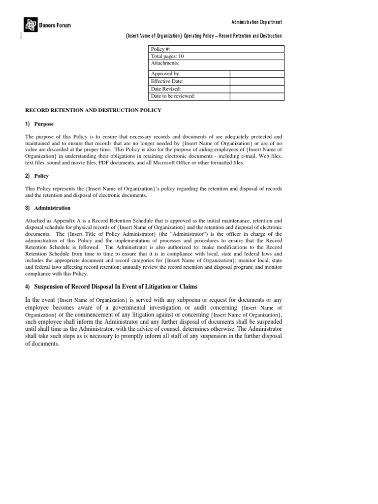Record Retention Sample Policy | PDF | Employee Retention | Computer File