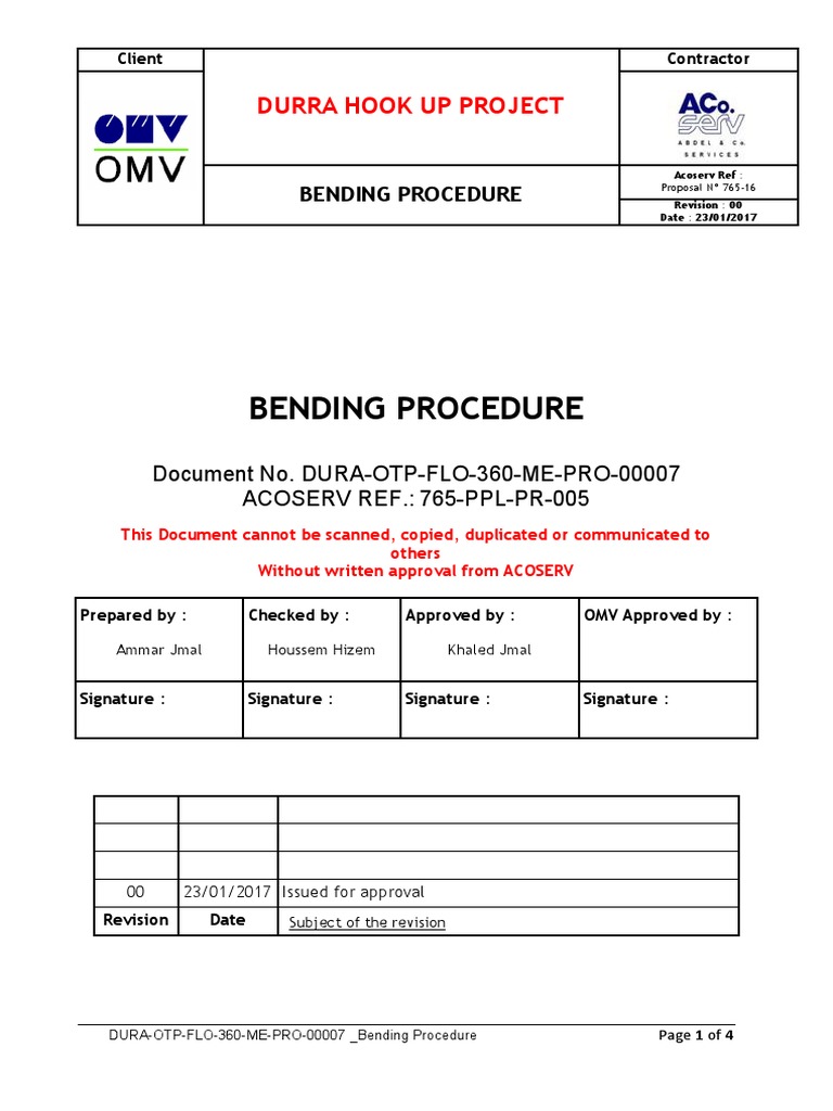 Bending Procedure: Durra Hook Up Project | PDF | Tools | Pipe (Fluid ...