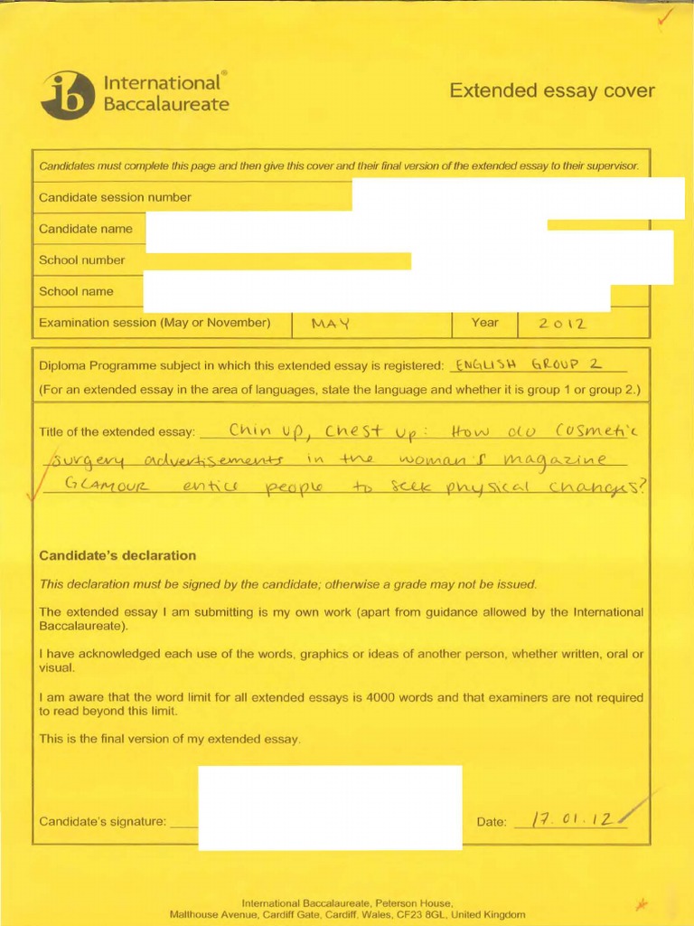 International Baccalaureate: Extended Essay Cover | PDF | Body Image ...