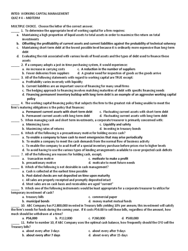 Moldez INT03 QUIZ | PDF | Working Capital | Debt