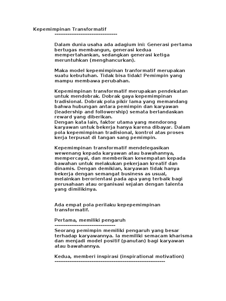 Kepemimpinan Transformatif | PDF | Karier & Perkembangan