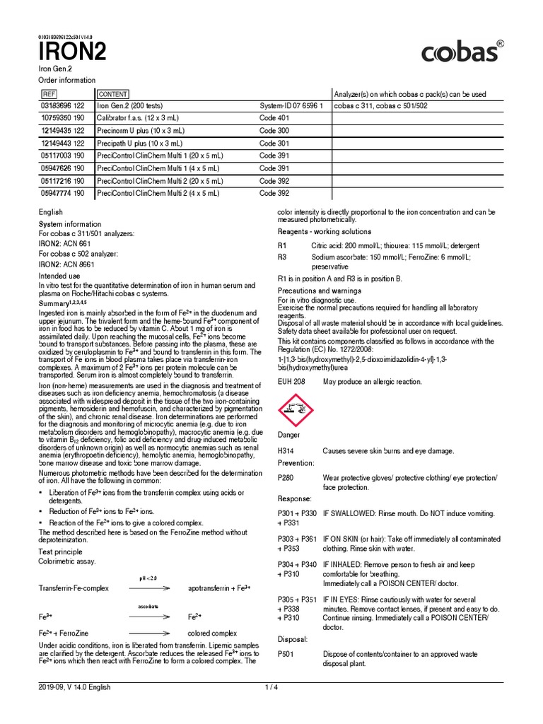 Insert IRON2 0103183696122c501 V14 en | PDF | Anemia | Standard Deviation