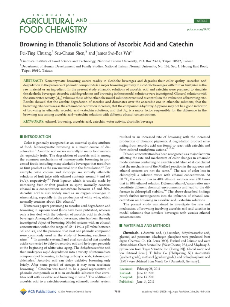 Browning in Ethanolic Solutions of Ascorbic Acid and Catechin - J ...