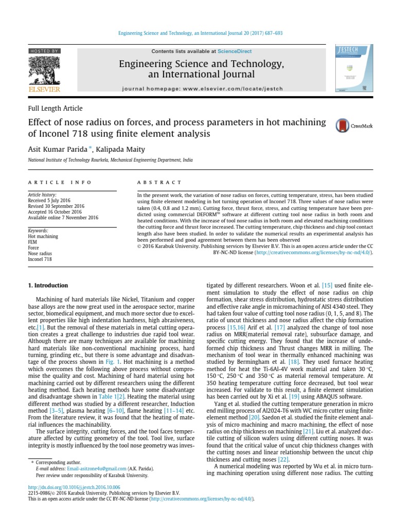 FEM Inocal Effect of Nose Radius On Force | Download Free PDF ...