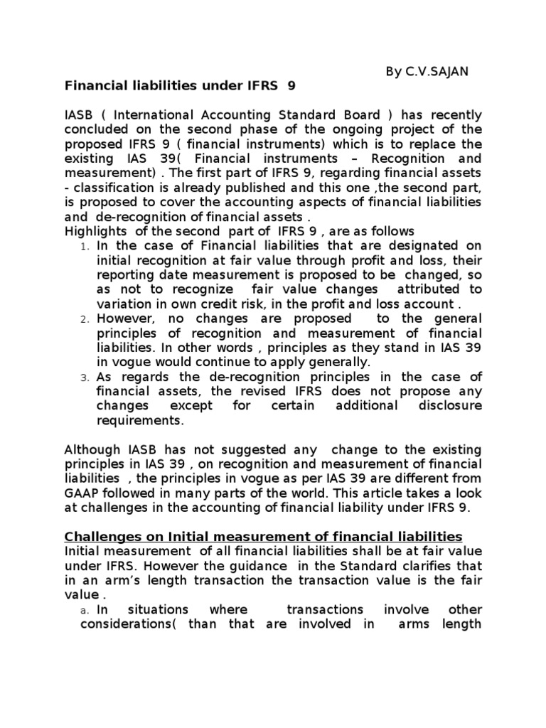IFRS Accounting of Financial Liabilities | PDF | International ...
