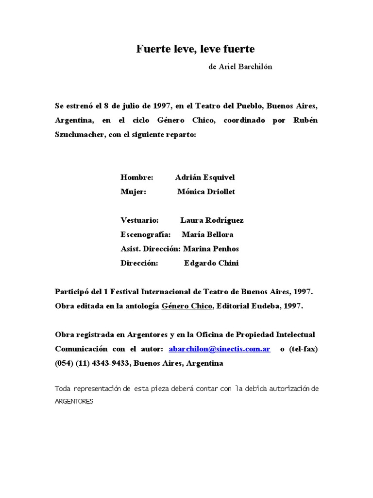 Barchilón, Ariel - Fuerte Leve, Leve Fuerte PDF | PDF | Teatro | Amor