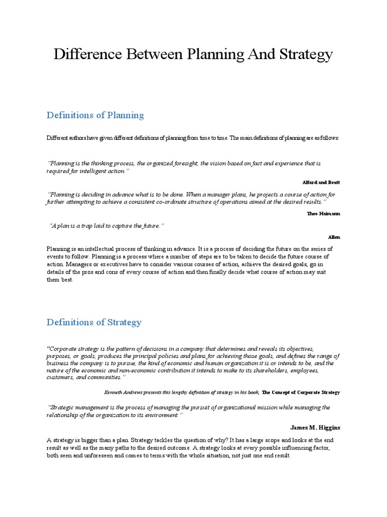 Planning vs. Strategy Explained | PDF | Strategic Management | Goal