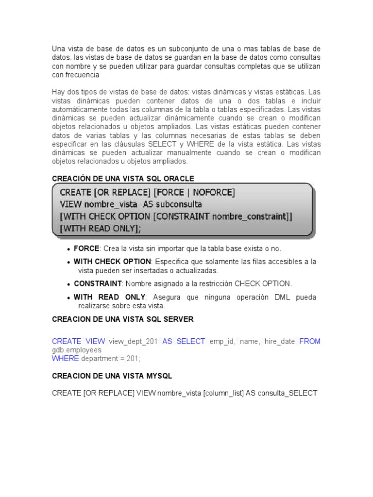 Una Vista de Base de Datos Es Un Subconjunto de Una o Mas Tablas de Base de Datos | PDF | SQL ...