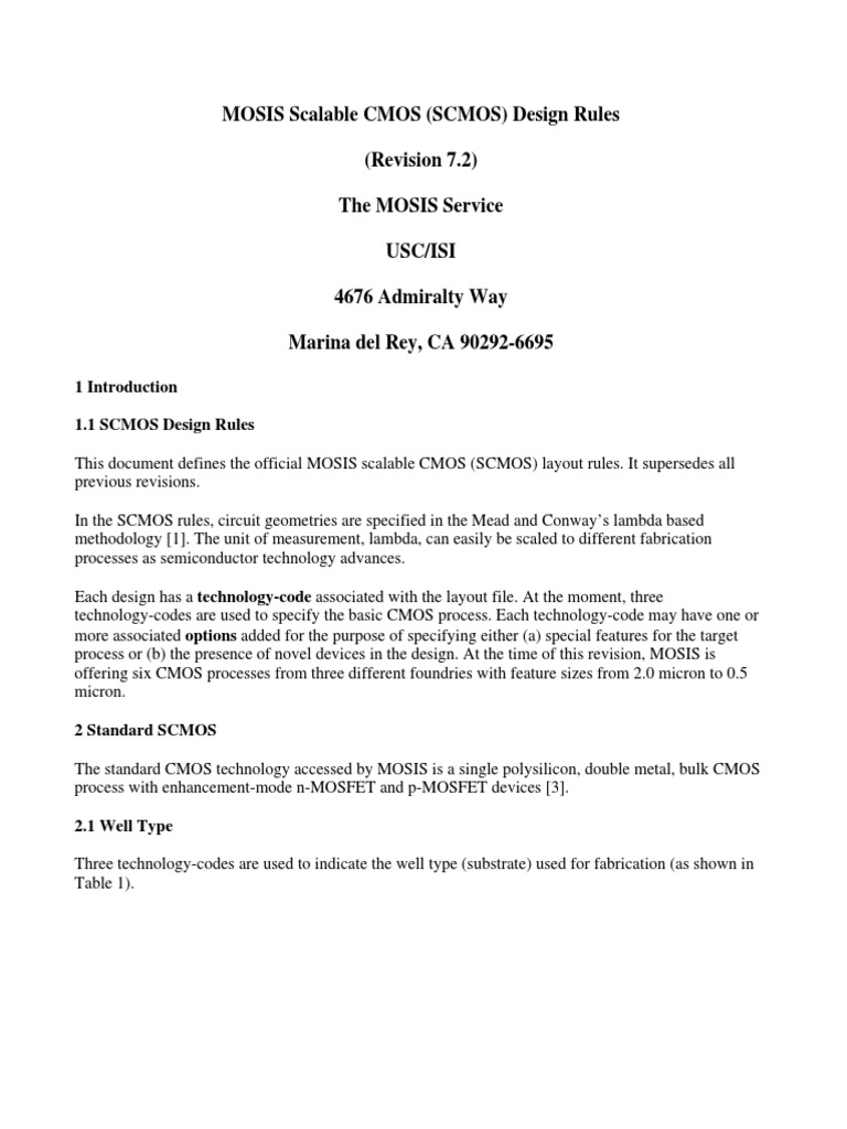 MOSIS Scalable CMOS (SCMOS) Design Rules (Revision 7.2) The MOSIS Service Usc/Isi 4676 Admiralty ...