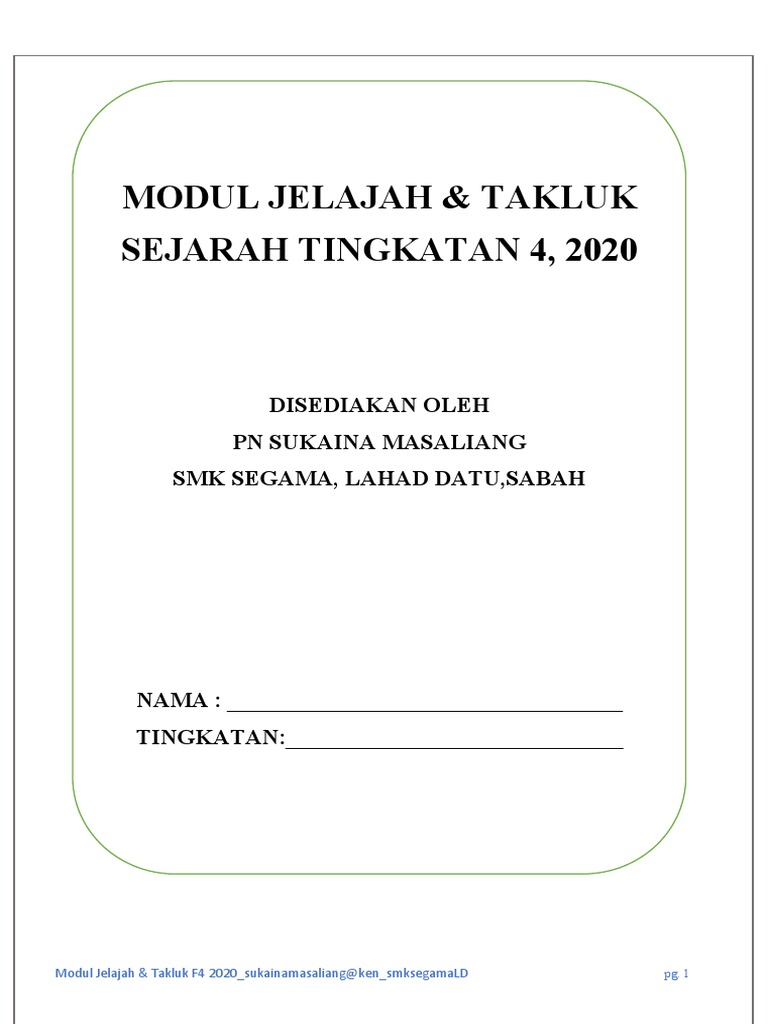 Modul Jelajah & Takluk Sejarah Tingkatan 4, 2020: Disediakan Oleh PN ...