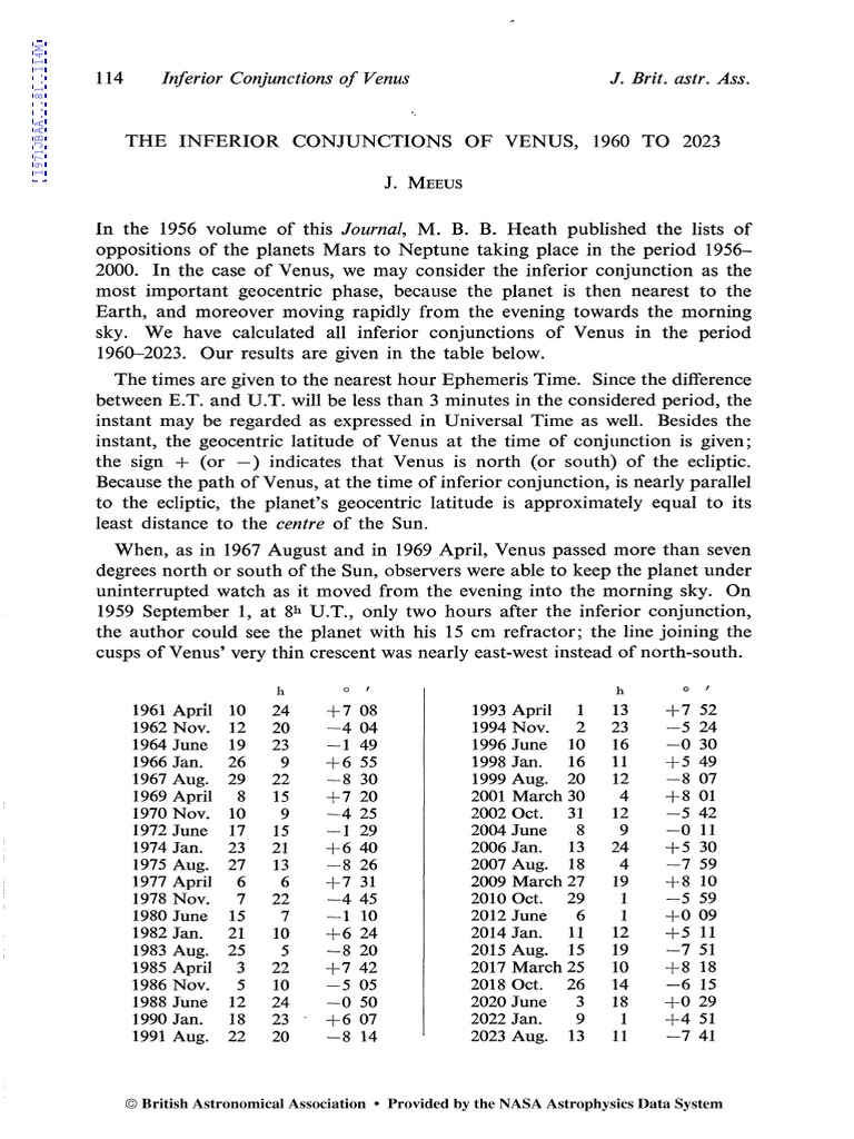 Jean Meeus - Venus Inferior Conjunction PDF | PDF