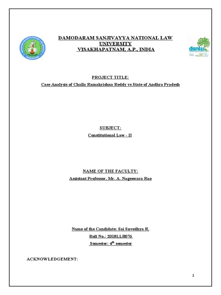Suvedhya Constitutional Law II Project - Case Analysis of Challa ...