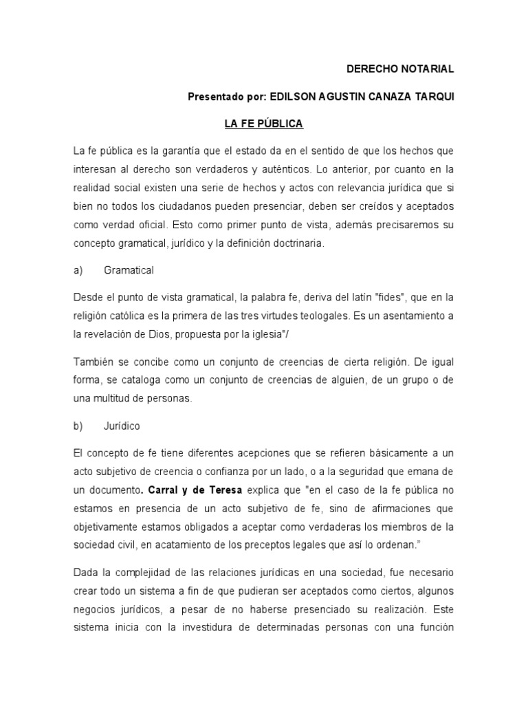 Concepto y Función de la Fe Pública Notarial | PDF | Fe | Certeza