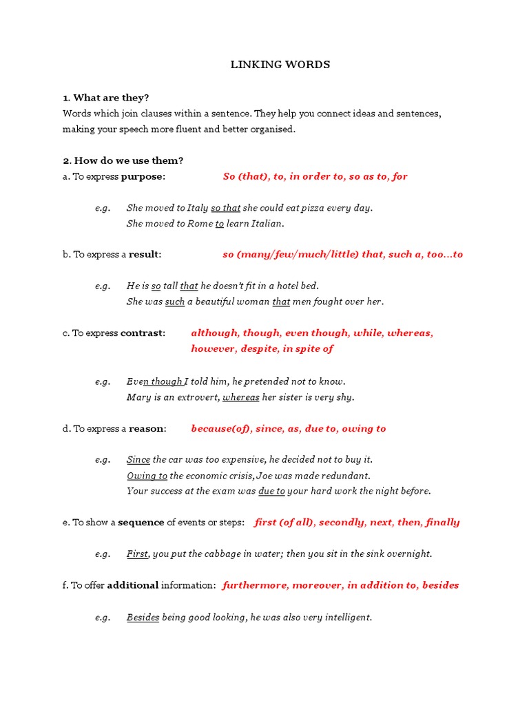 Essential Linking Words for Fluent Writing | PDF | Language Arts ...