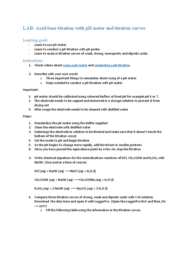 LAB - Acid-Base Titration and Titration Curves | PDF | Acid | Ph