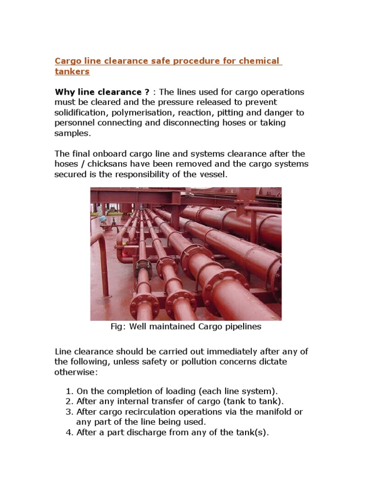 Chemical Tanker Line Clearance Procedures | PDF | Valve | Oil Tanker