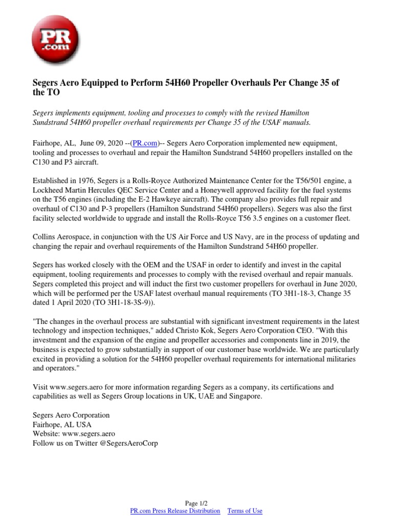 Segers Aero 54H60 Propeller Overhaul Update | PDF | Lockheed C 130 ...