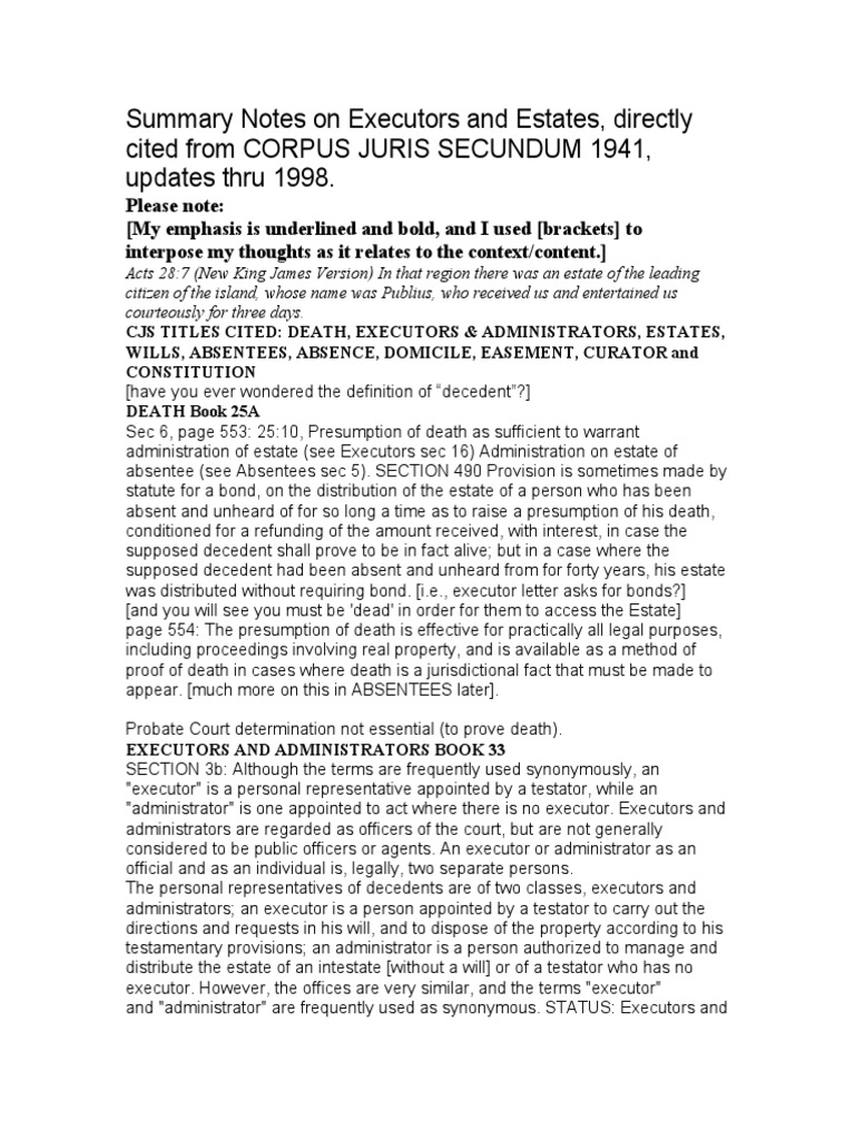 Notes-Executors and Estates | PDF | Probate | Easement