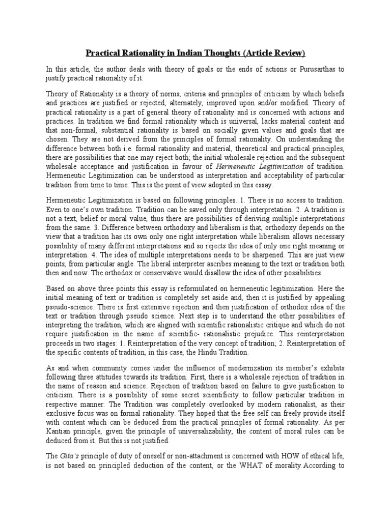 Practical Rationality in Indian Thoughts - Review | PDF | Kama | Moksha