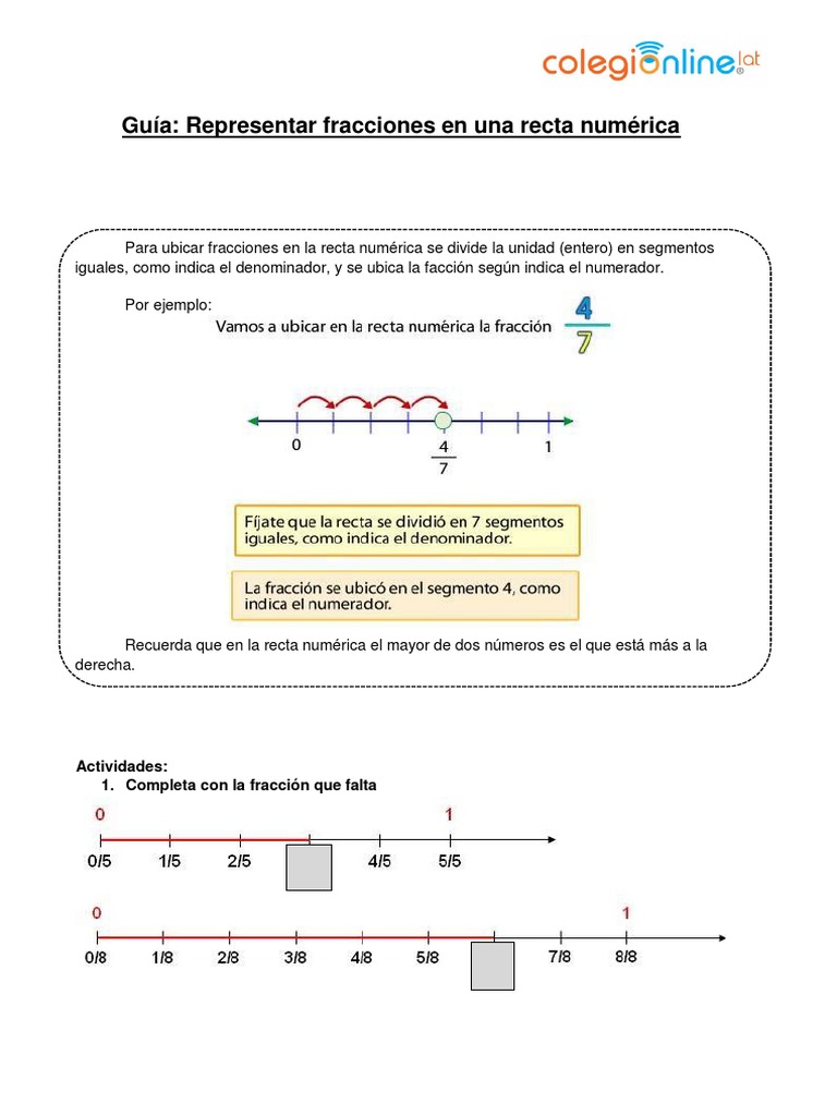 Guia Representar Fracciones en La Recta Numerica PDF | PDF