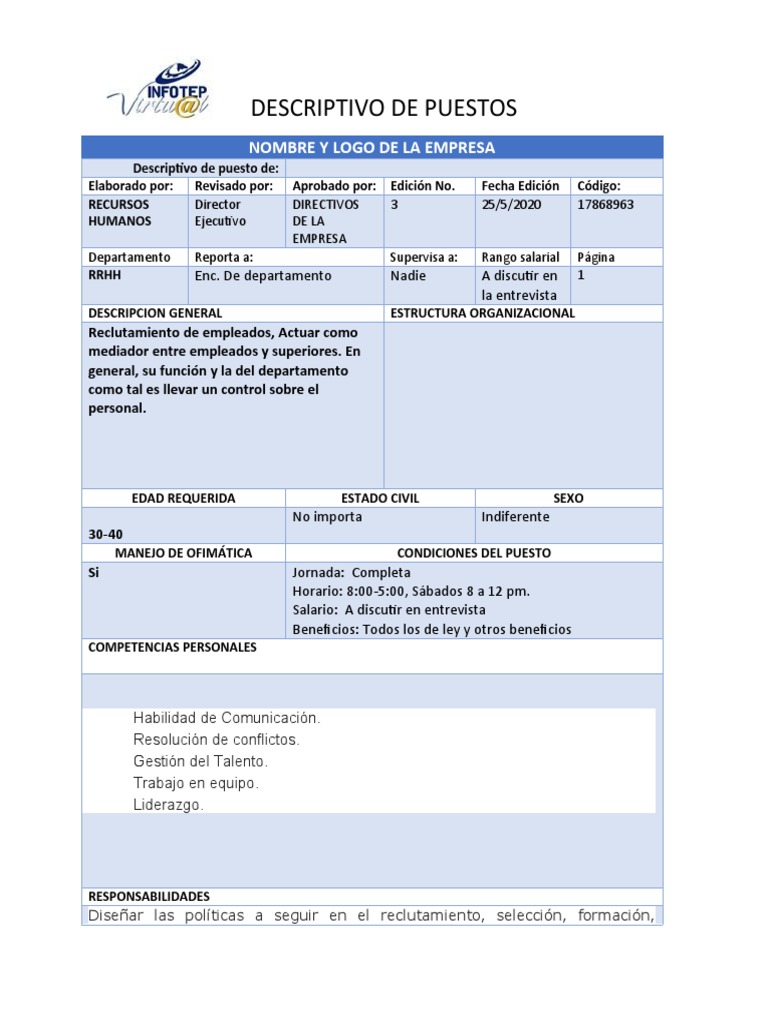 Descriptivo de Puestos | PDF | Gestión de recursos humanos | Reclutamiento