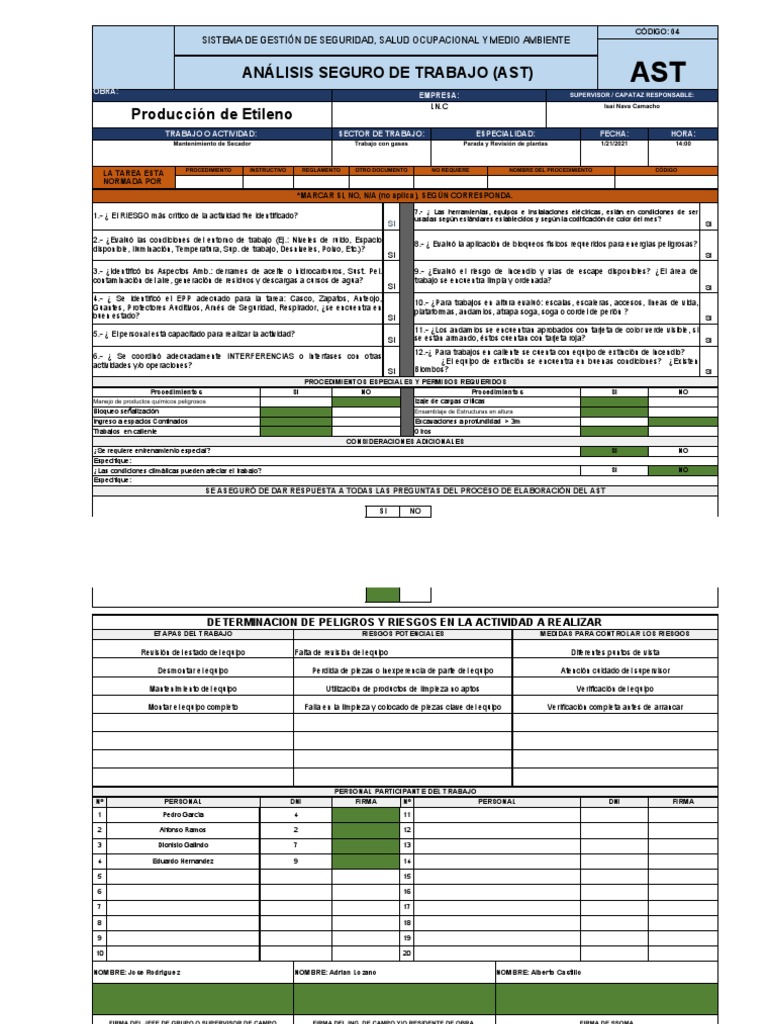 Análisis de Trabajo Seguro Ast | PDF | Seguridad y salud ocupacional ...