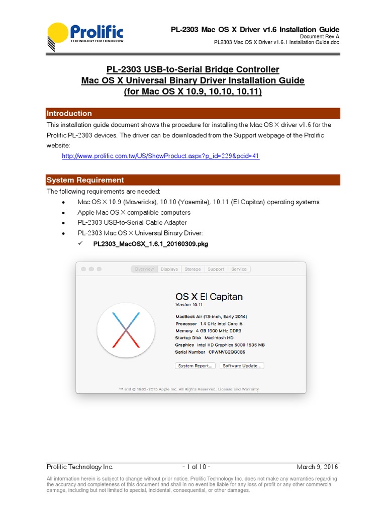 PL-2303 Mac Driver Installation Guide | PDF | Mac Os | Modem
