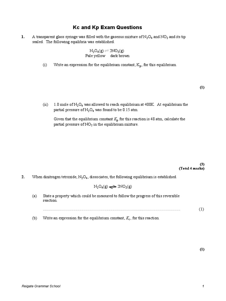 Equilibrium Constants: Calculating Kp and Kc Values from Experimental ...