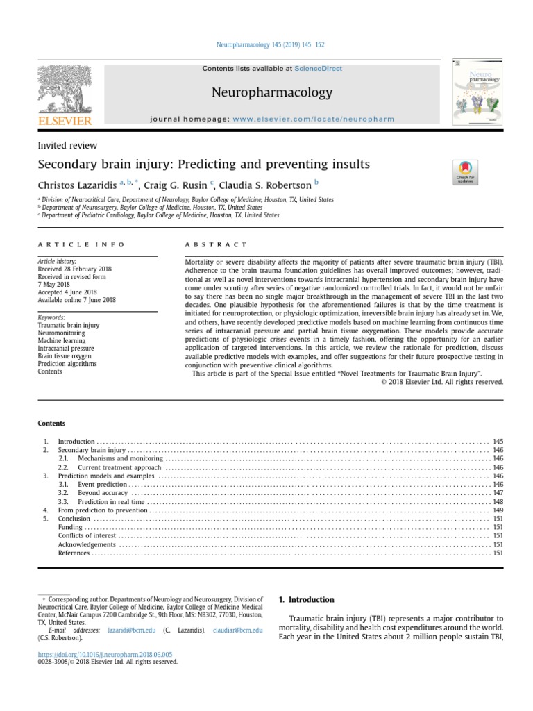 Secondary Brain Injury - Predicting and Preventing Insults | PDF ...
