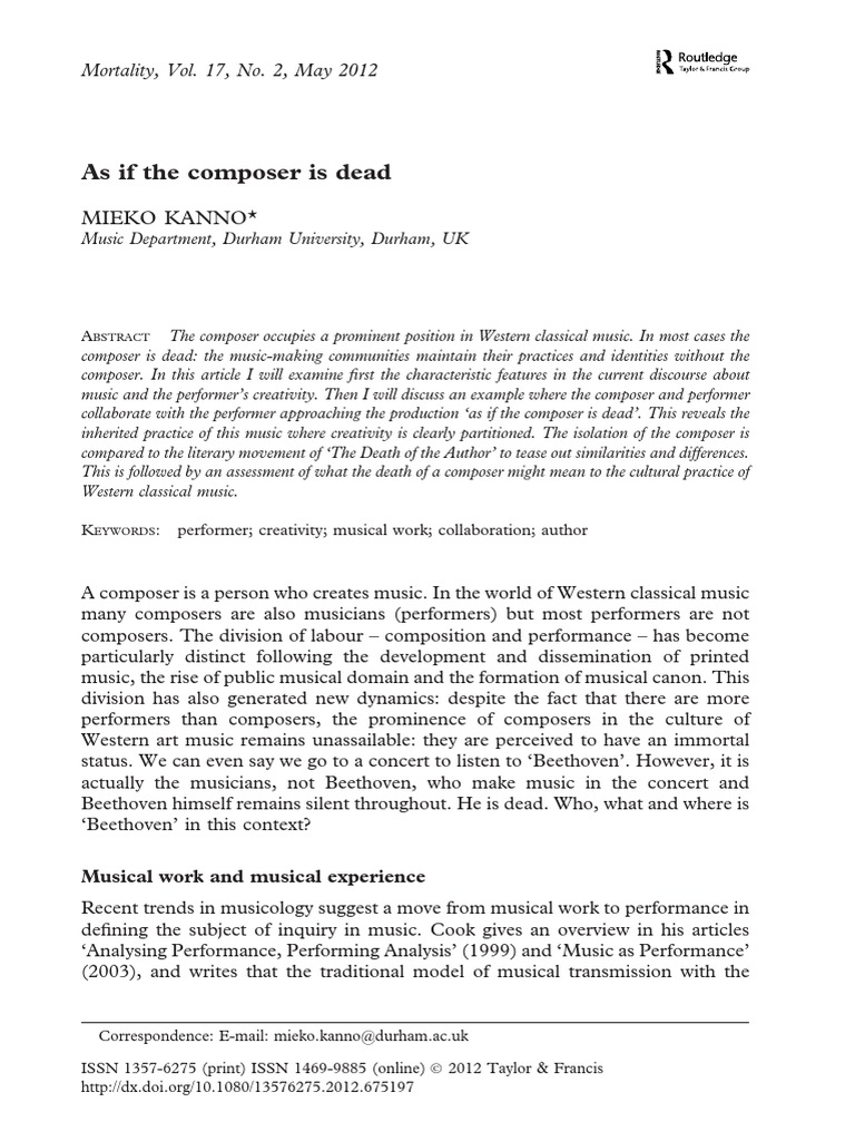 Kanno - 2012 - As If The Composer Is Dead | PDF | Author | Composers